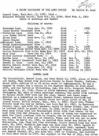 WFH - 2010/1800s - 1950s Family History - Lane/The Lane Family - pg 1